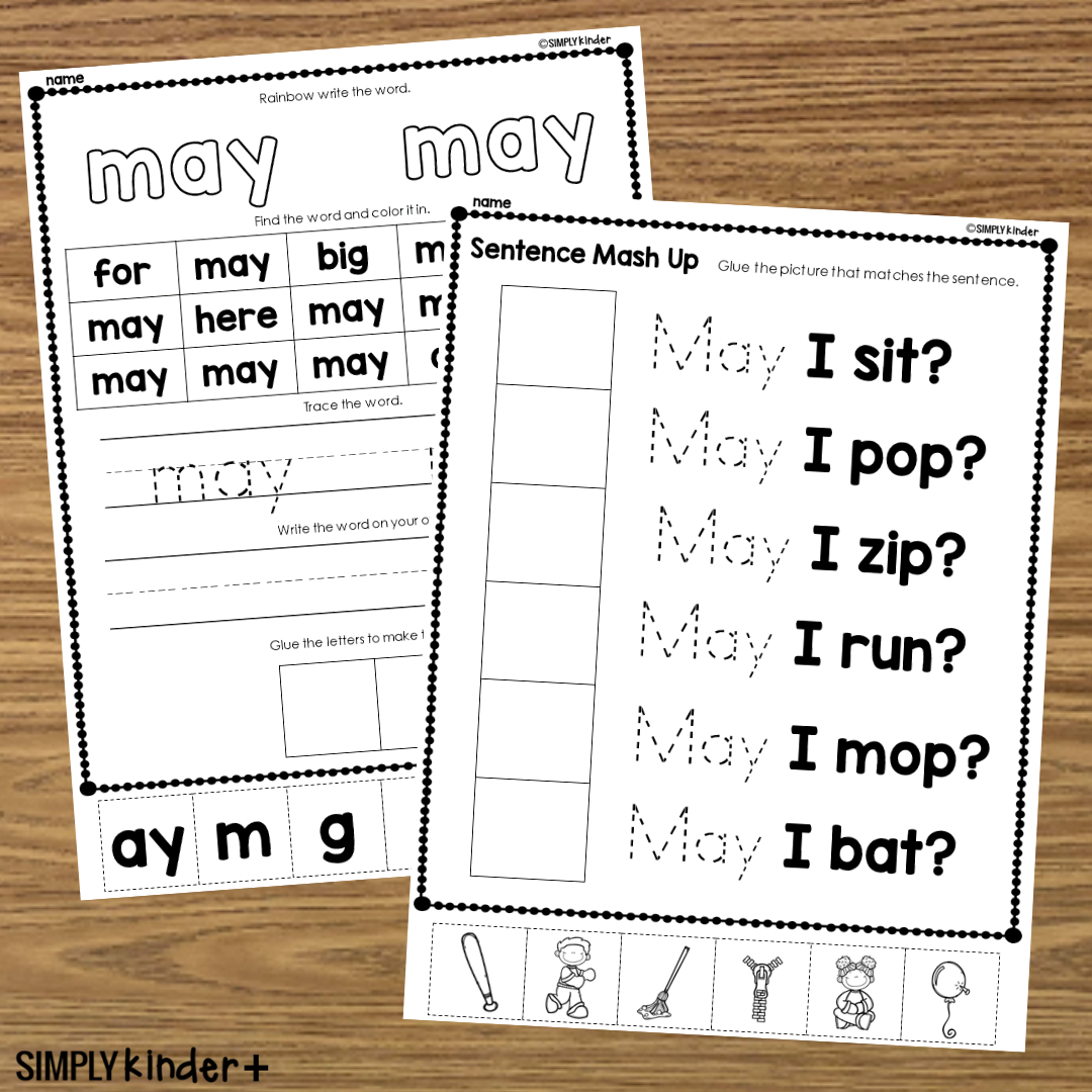 May - Sight Word Cut & Glue Activities - Simply Kinder + Printable ...