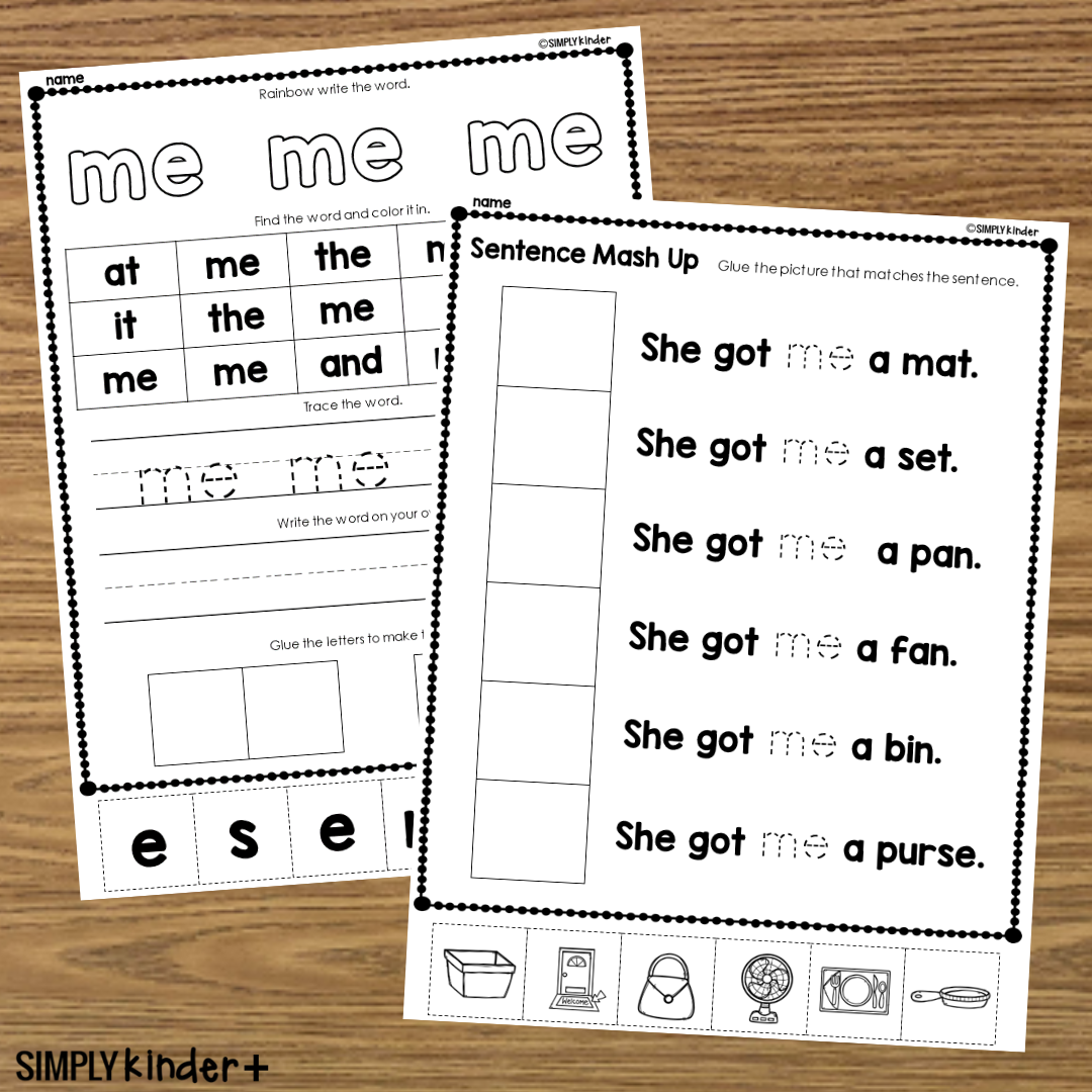 Me - Sight Word Cut & Glue Activities - Simply Kinder + Printable ...