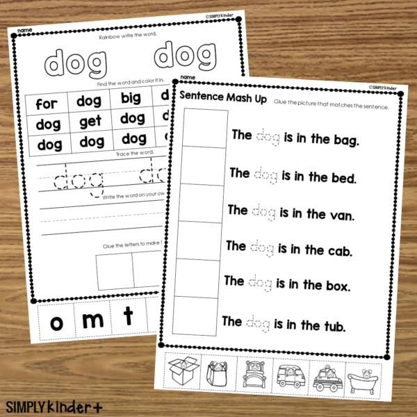 Dog - Sight Word Cut & Glue Activities - Simply Kinder + Printable ...