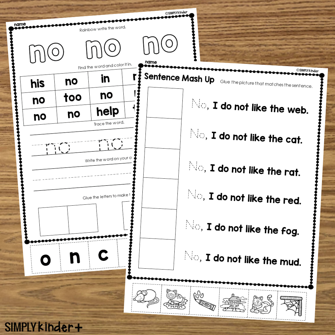 No - Sight Word Cut & Glue Activities - Simply Kinder + Printable ...