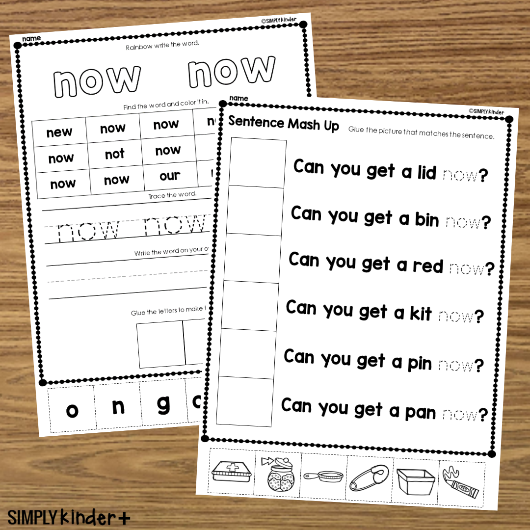 Now - Sight Word Cut & Glue Activities - Simply Kinder + Printable ...