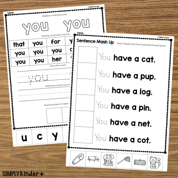 You - Sight Word Cut & Glue Activities - Simply Kinder + Printable ...