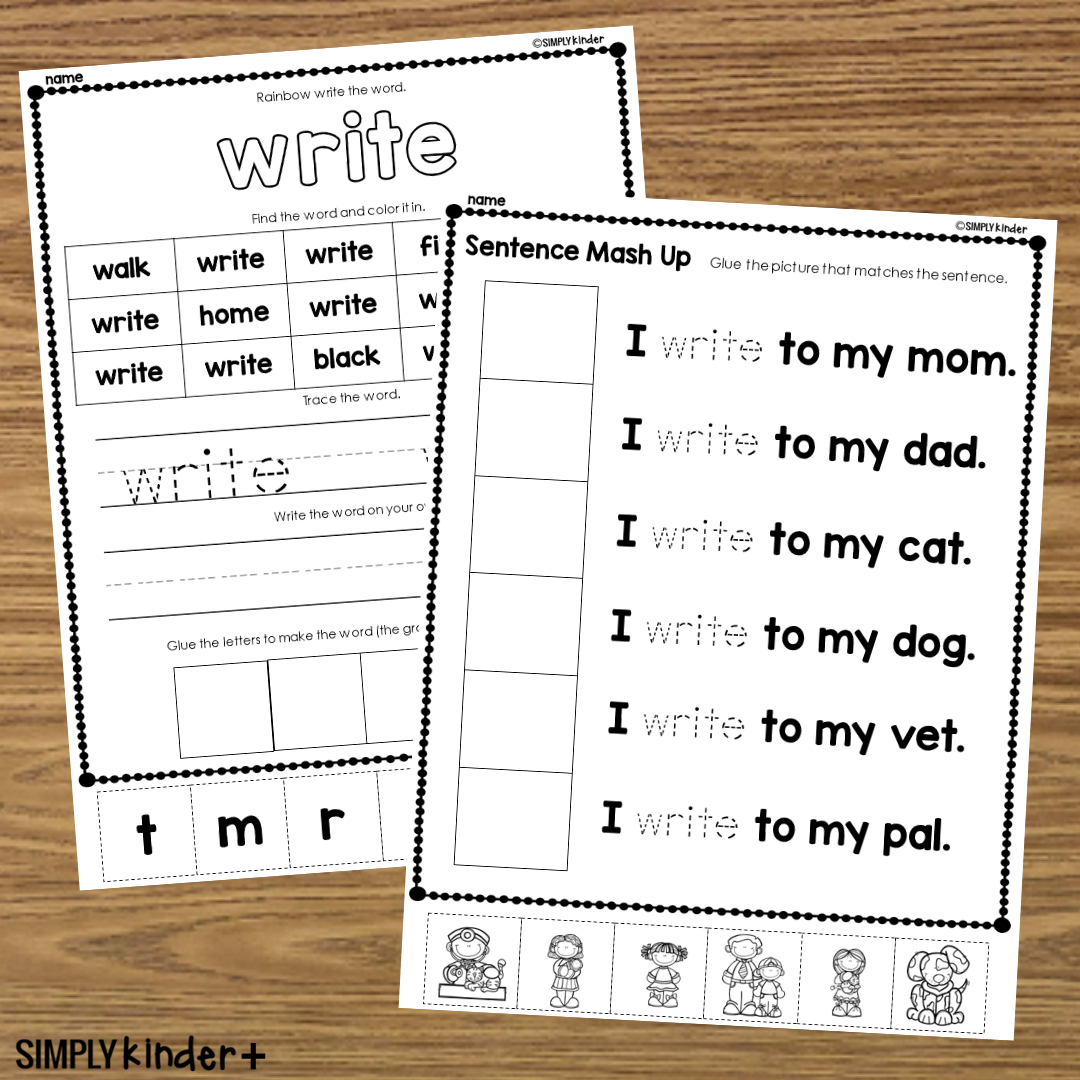 Write - Sight Word Cut & Glue Activities - Simply Kinder Plus