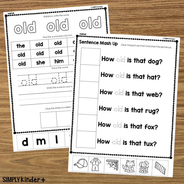 Old - Sight Word Cut & Glue Activities - Simply Kinder + Printable ...