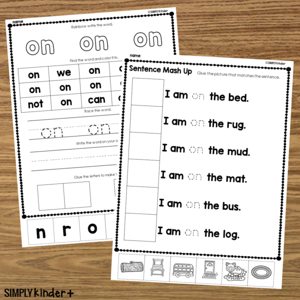 On - Sight Word Cut & Glue Activities - Simply Kinder + Printable ...