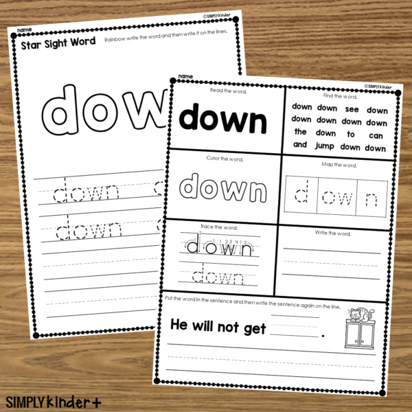 Down - Sight Word Printable Activities - Simply Kinder + Printable ...