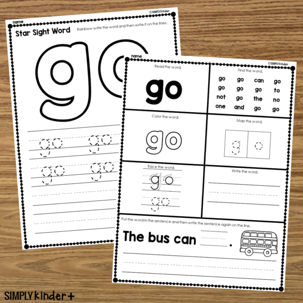Go - Sight Word Printable Activities - Simply Kinder + Printable Membership
