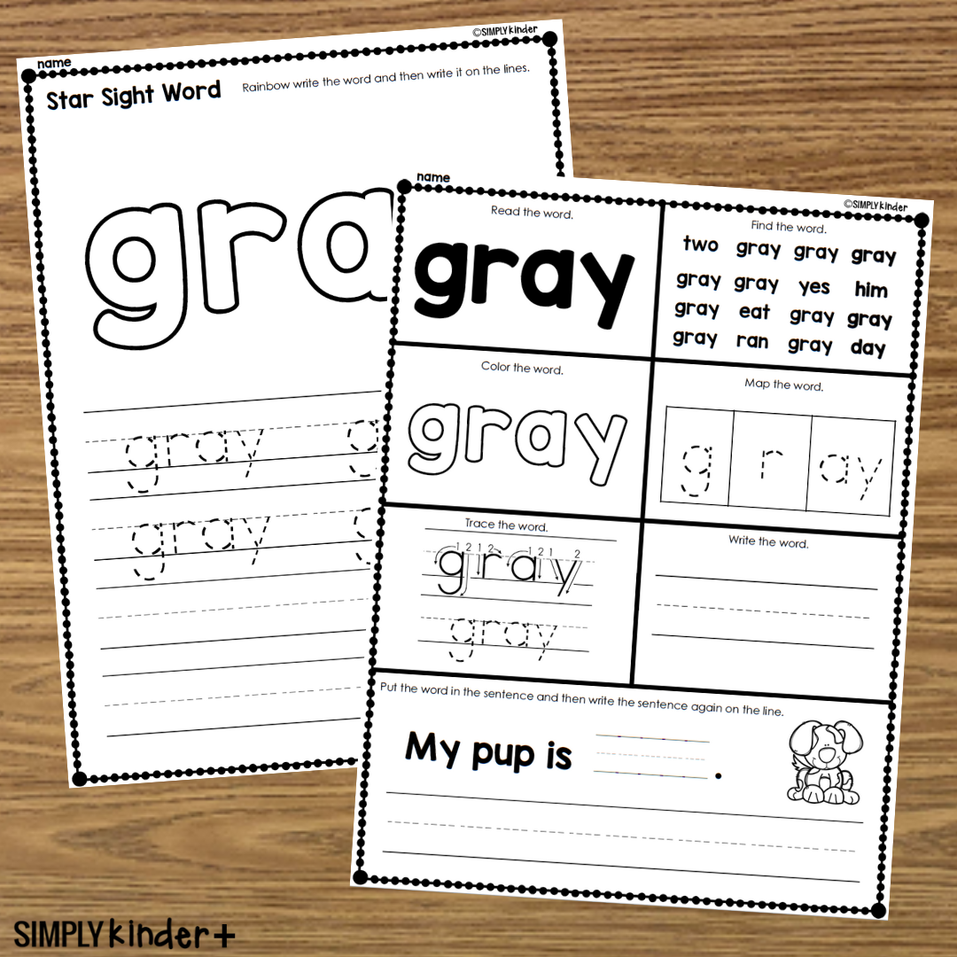 Gray - Sight Word Printable Activities - Simply Kinder + Printable ...