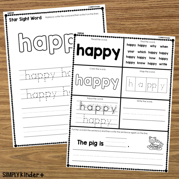 Happy - Sight Word Printable Activities - Simply Kinder + Printable ...