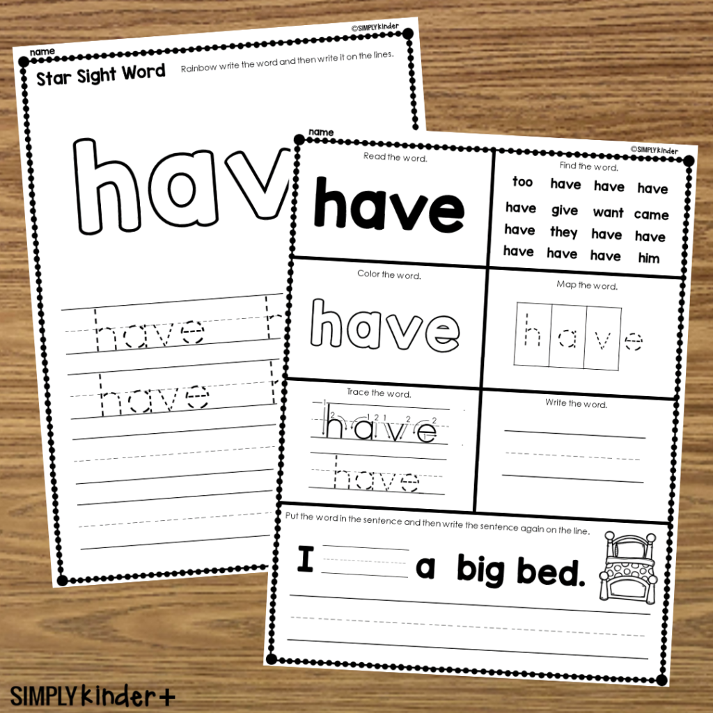 Have Sight Word Printable Activities Simply Kinder Printable Have Sight Word Printable Activities Simply Kinder Printable