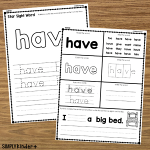 Have - Sight Word Printable Activities - Simply Kinder + Printable ...