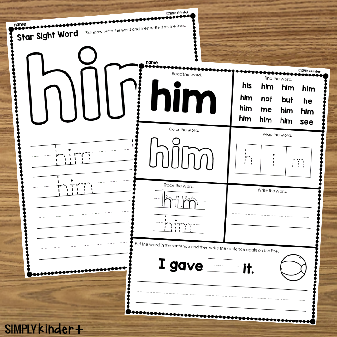 Him - Sight Word Printable Activities - Simply Kinder + Printable ...