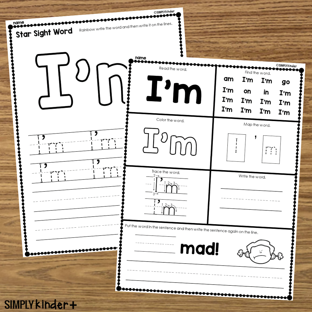 I'm - Sight Word Printable Activities - Simply Kinder + Printable ...