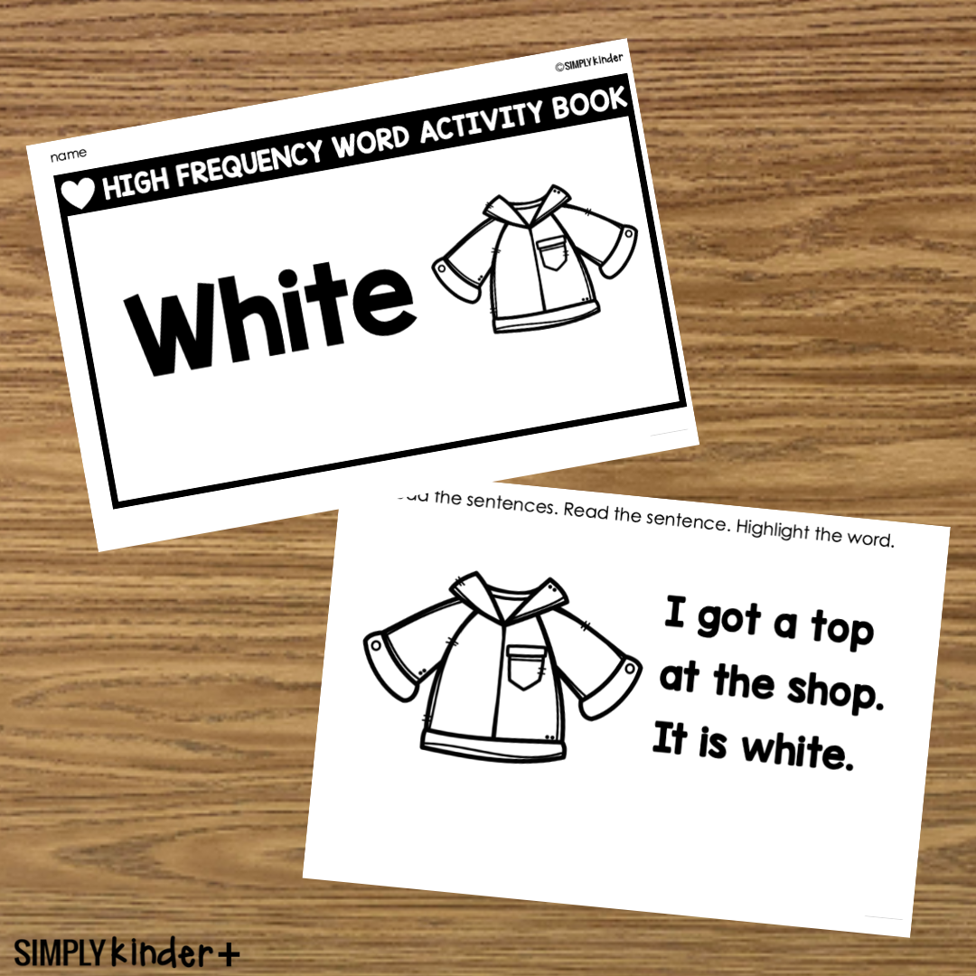 White – Sight Word Book Activity Book - Simply Kinder Plus