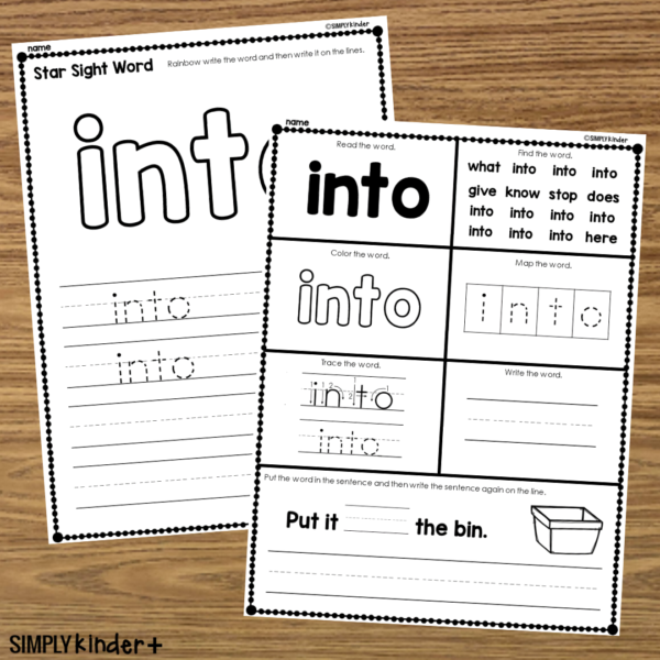 Into - Sight Word Printable Activities - Simply Kinder + Printable ...