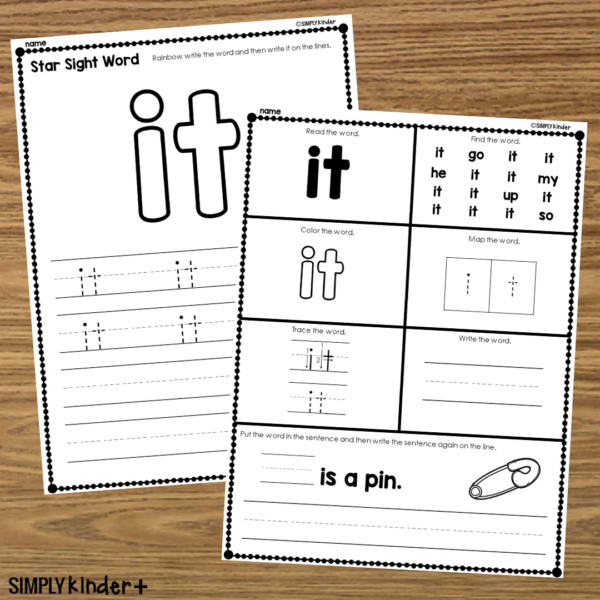 It - Sight Word Printable Activities - Simply Kinder + Printable Membership