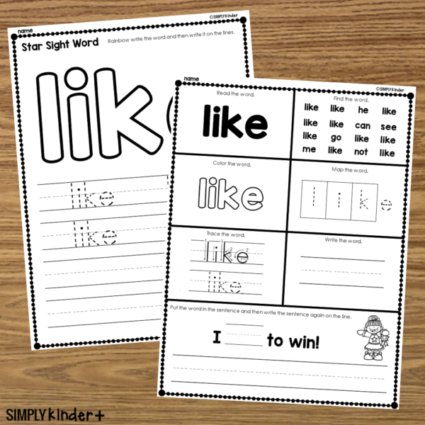 Like - Sight Word Printable Activities - Simply Kinder + Printable ...
