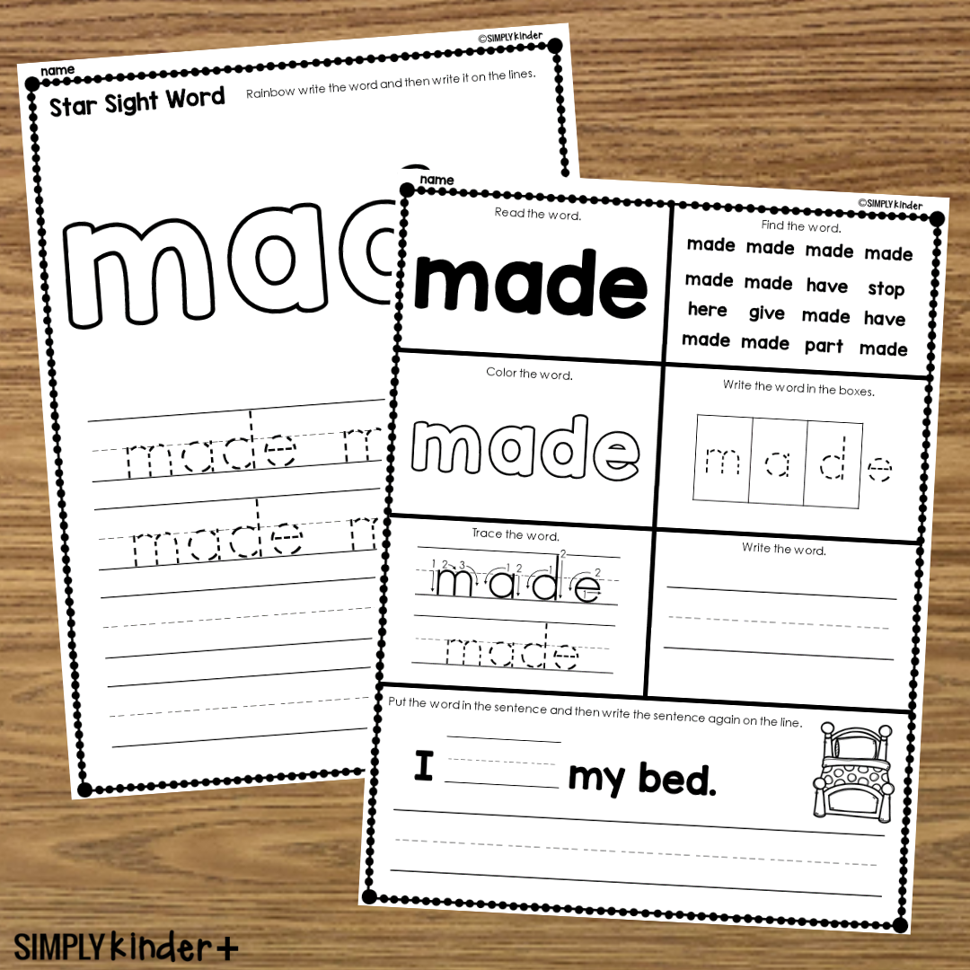 Made - Sight Word Printable Activities - Simply Kinder + Printable ...