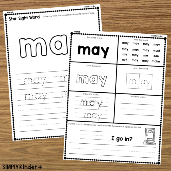 May - Sight Word Printable Activities - Simply Kinder + Printable ...