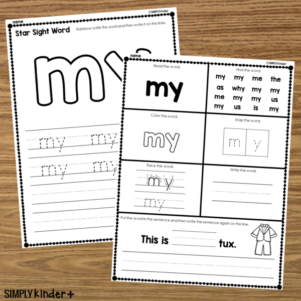 My - Sight Word Printable Activities - Simply Kinder + Printable Membership