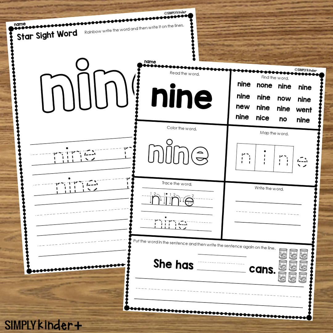 Nine - Sight Word Printable Activities - Simply Kinder + Printable ...