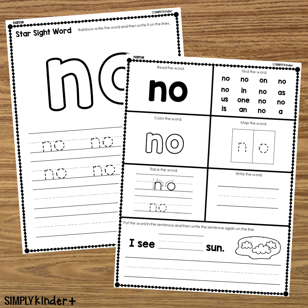 No - Sight Word Printable Activities - Simply Kinder + Printable Membership