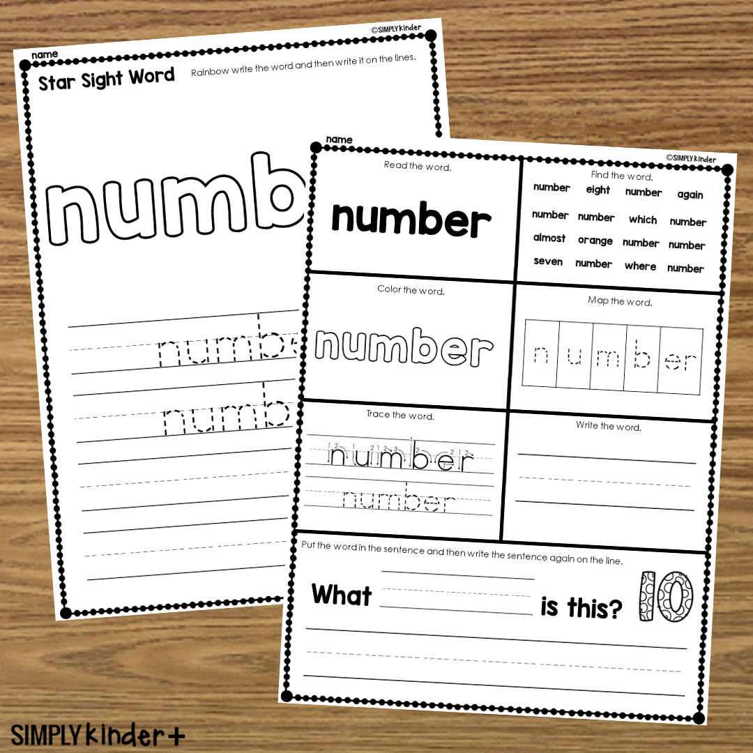 Number - Sight Word Printable Activities - Simply Kinder + Printable ...