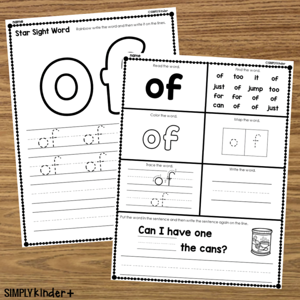 Of - Sight Word Printable Activities - Simply Kinder + Printable Membership