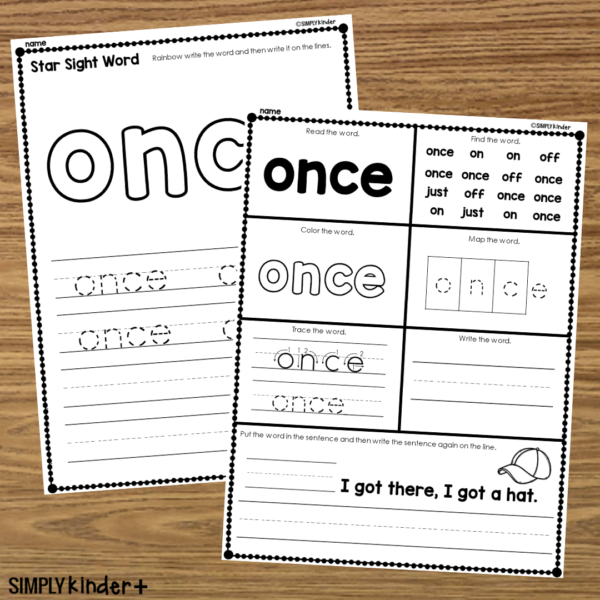 Once - Sight Word Printable Activities - Simply Kinder + Printable ...