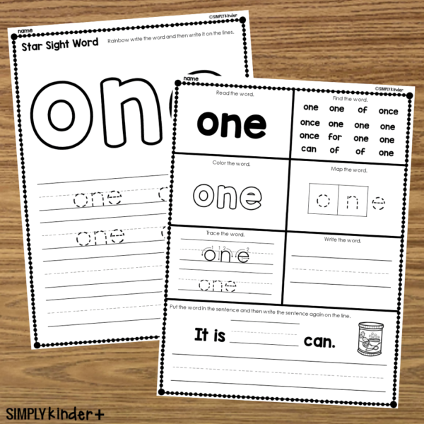 One - Sight Word Printable Activities - Simply Kinder + Printable ...
