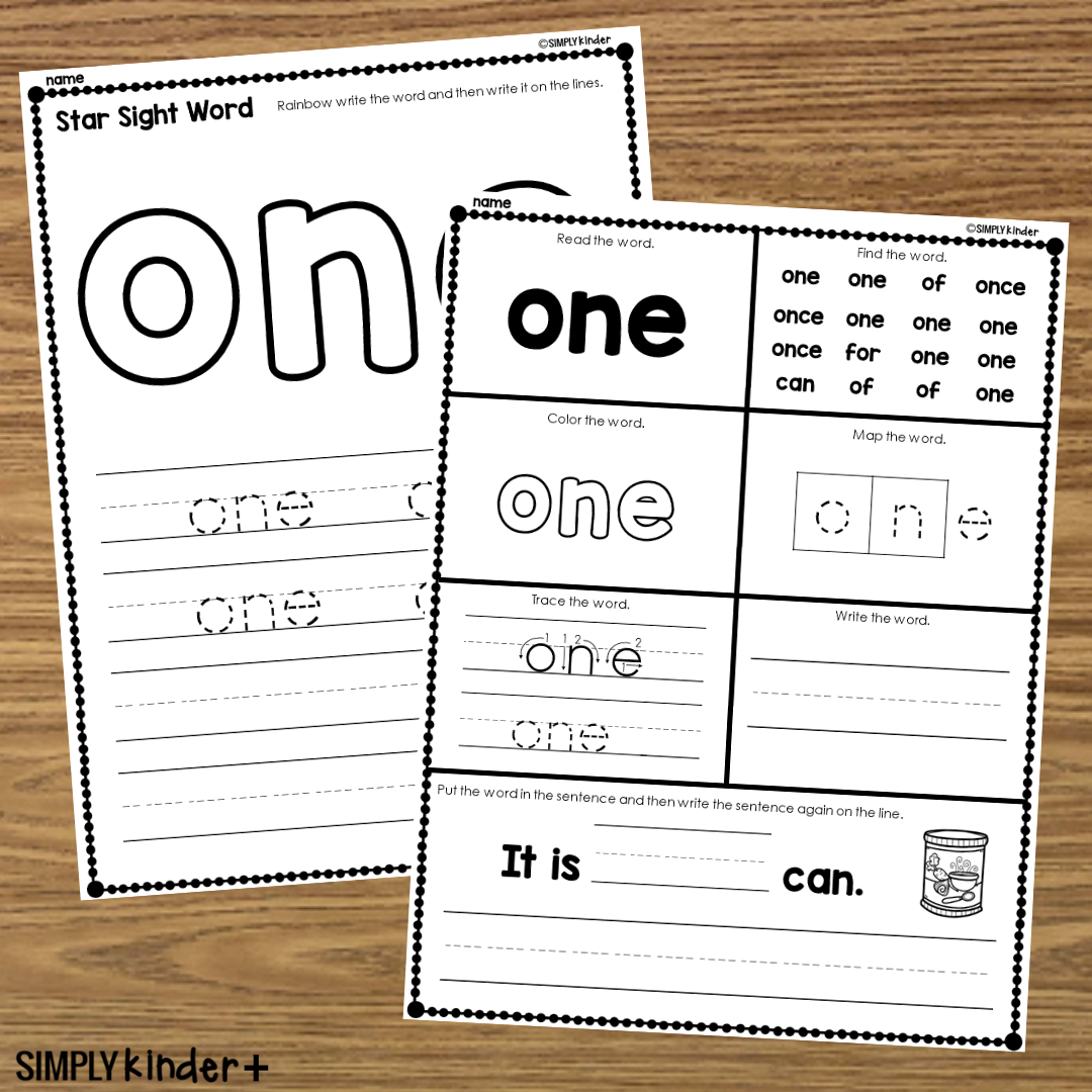One - Sight Word Printable Activities - Simply Kinder + Printable ...