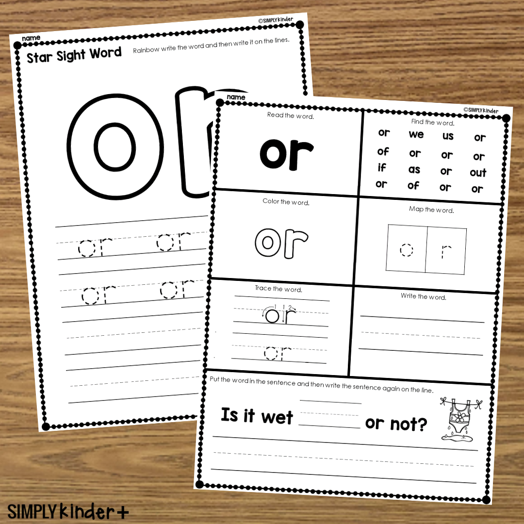 Or - Sight Word Printable Activities - Simply Kinder Plus