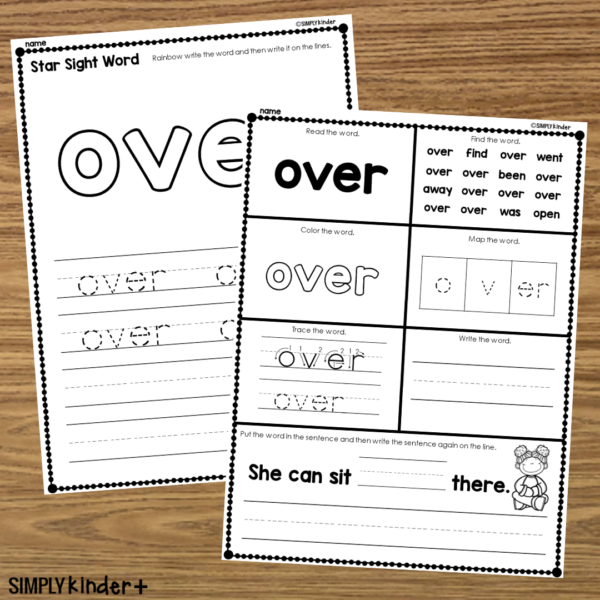 Over - Sight Word Printable Activities - Simply Kinder + Printable ...