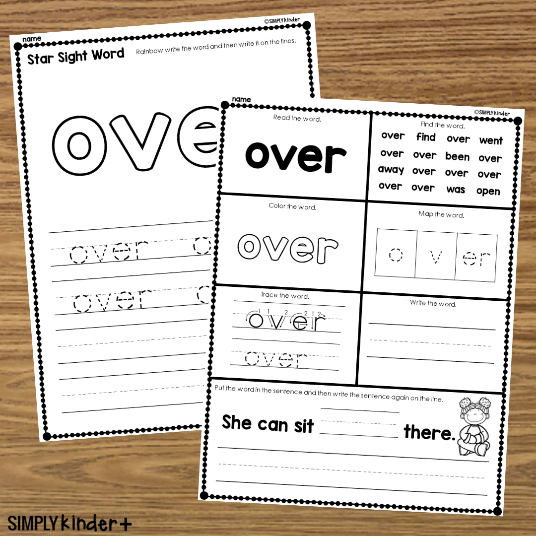 Over - Sight Word Printable Activities - Simply Kinder + Printable ...