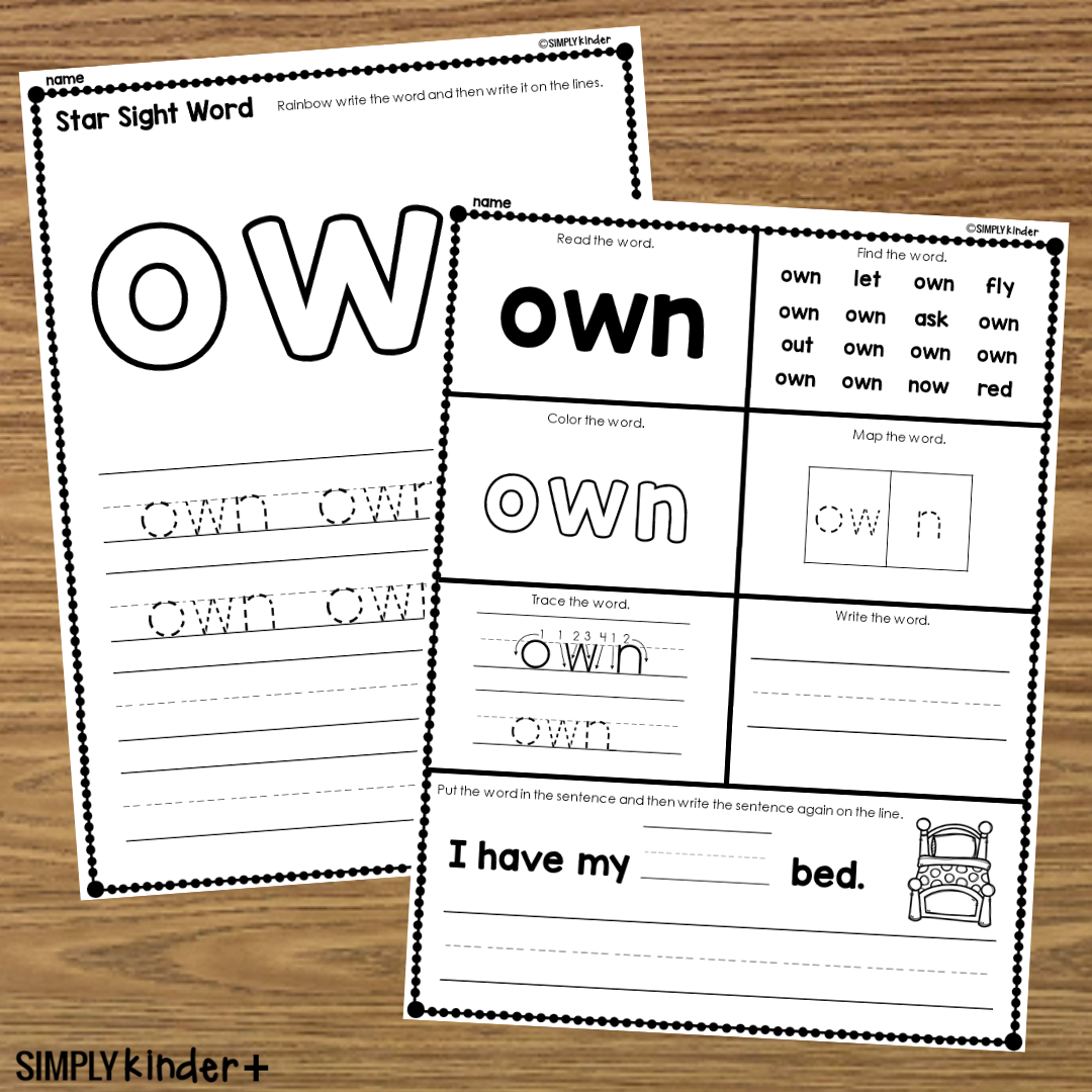 Own - Sight Word Printable Activities - Simply Kinder + Printable ...