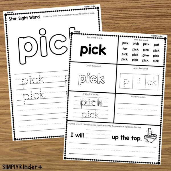 Pick - Sight Word Printable Activities - Simply Kinder + Printable ...
