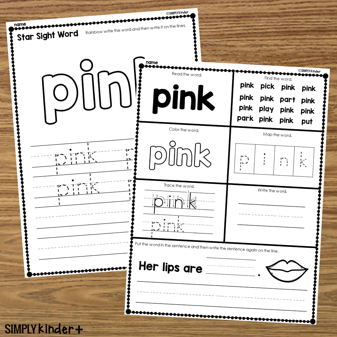 Pink - Sight Word Printable Activities - Simply Kinder + Printable ...