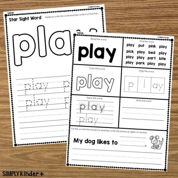 Play - Sight Word Printable Activities - Simply Kinder + Printable ...