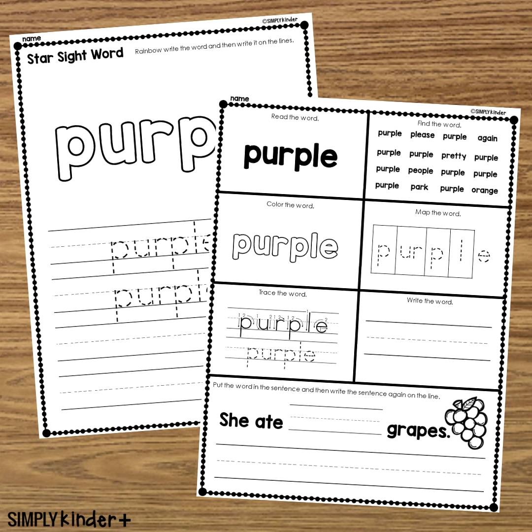 Purple - Sight Word Printable Activities - Simply Kinder + Printable ...