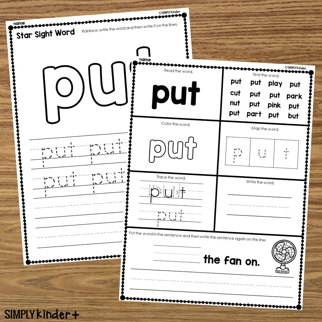 Put - Sight Word Printable Activities - Simply Kinder + Printable ...