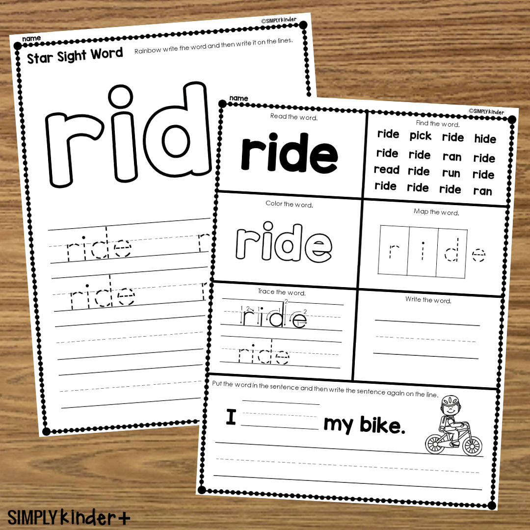 Ride - Sight Word Printable Activities - Simply Kinder + Printable ...