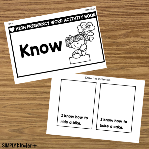 Know – Sight Word Book Activity Book - Simply Kinder + Printable Membership