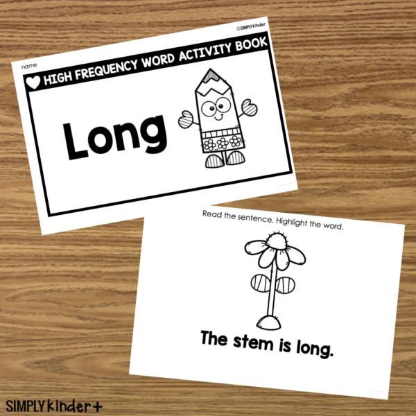 Long – Sight Word Book Activity Book - Simply Kinder + Printable Membership