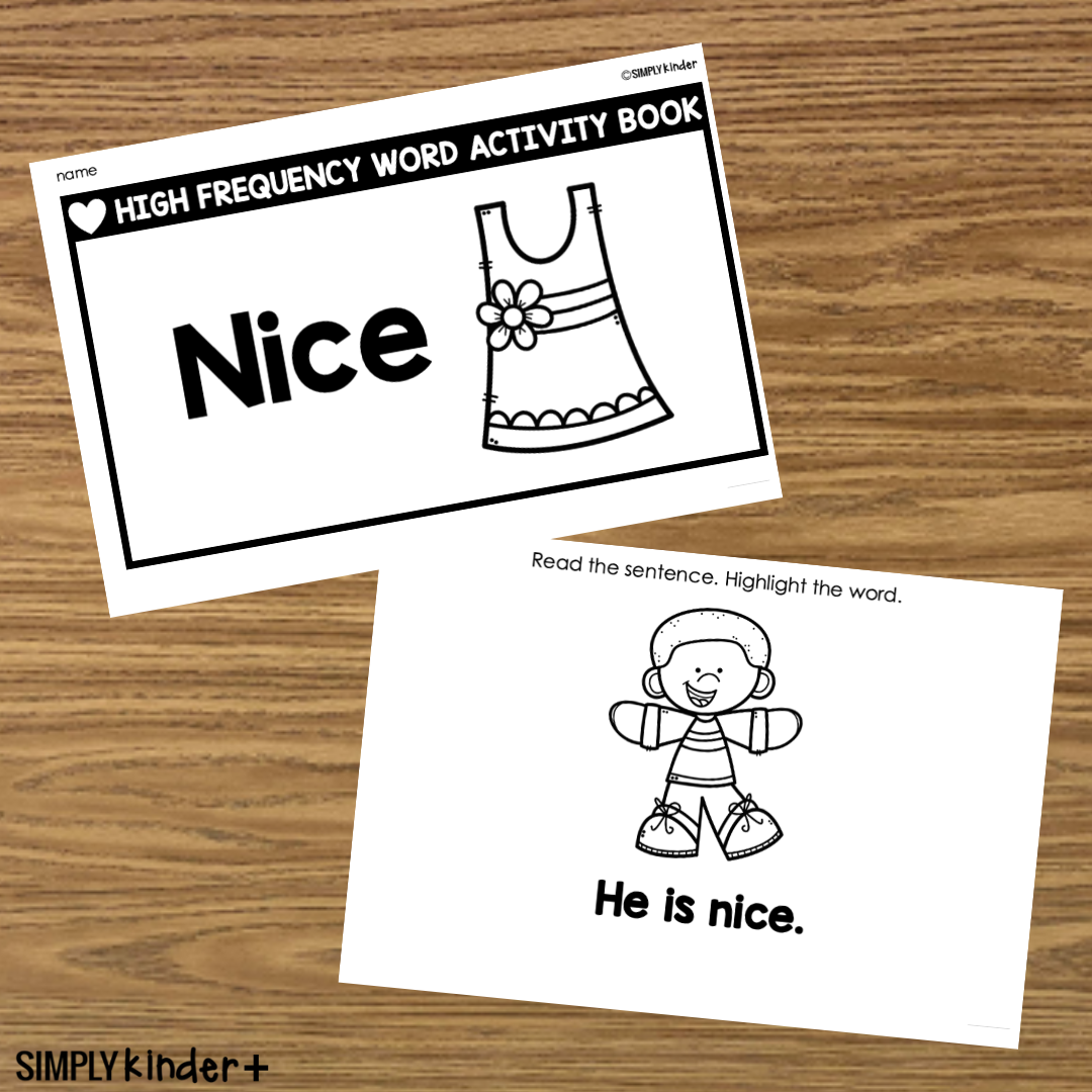 Nice – Sight Word Book Activity Book - Simply Kinder Plus