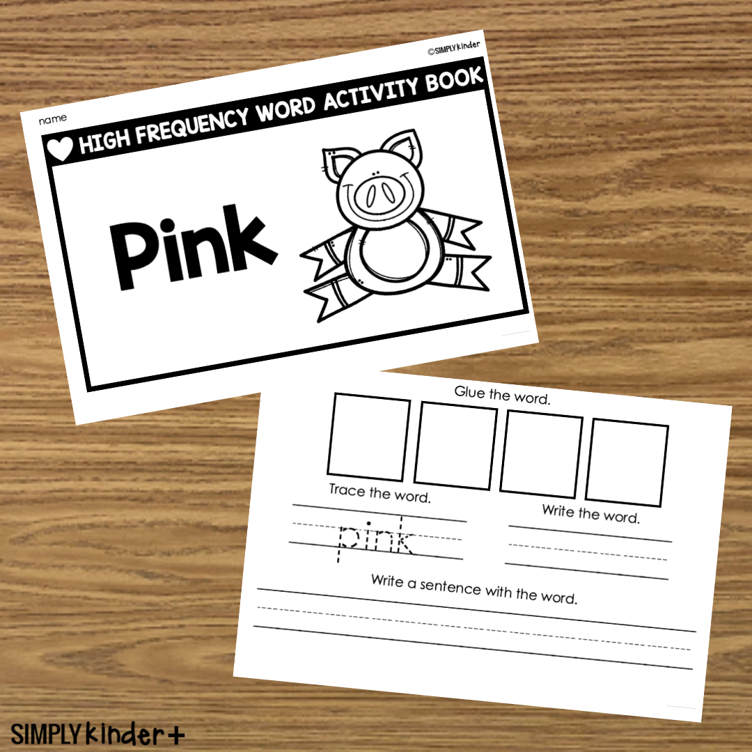 Pink – Sight Word Book Activity Book - Simply Kinder + Printable Membership