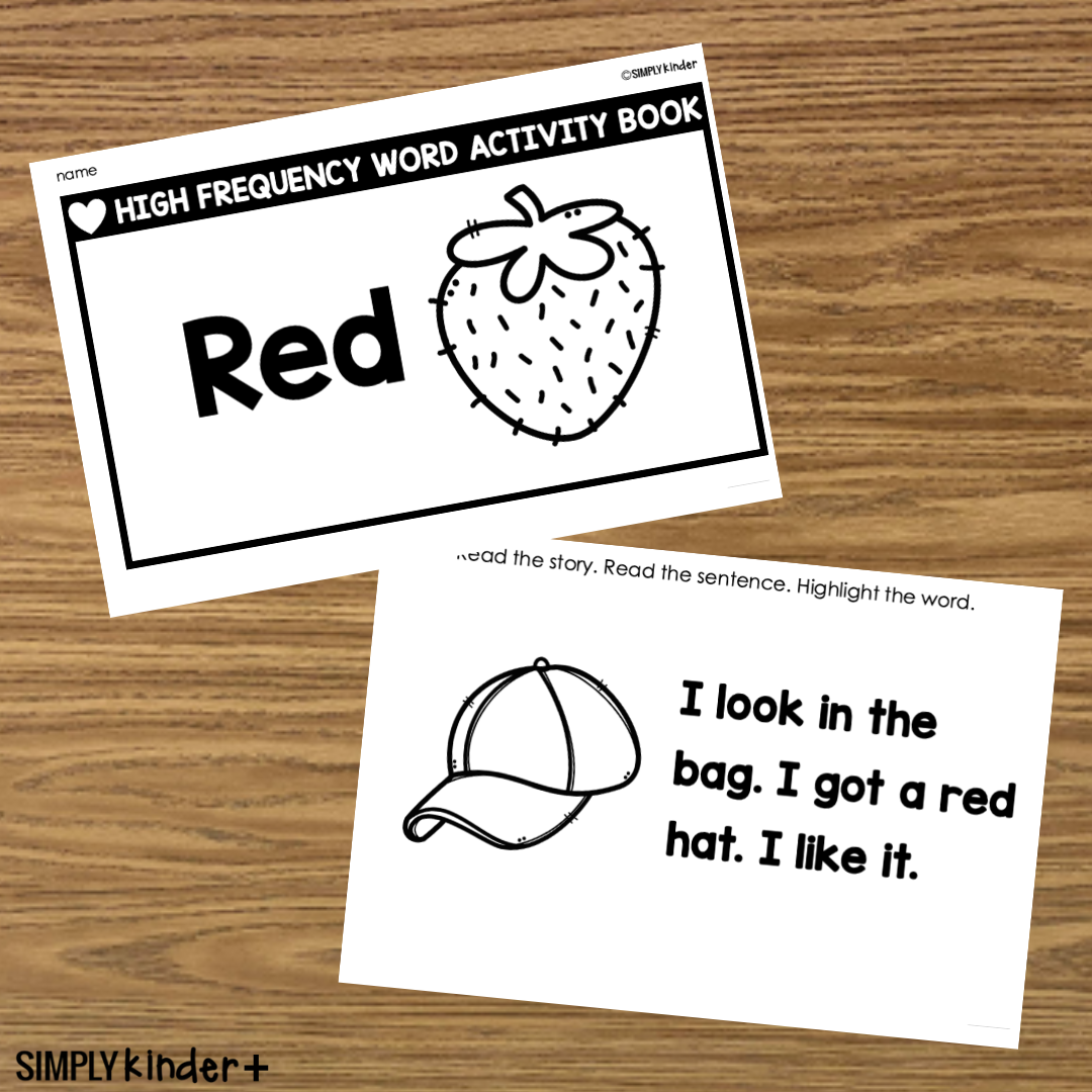 Red – Sight Word Book Activity Book - Simply Kinder + Printable Membership