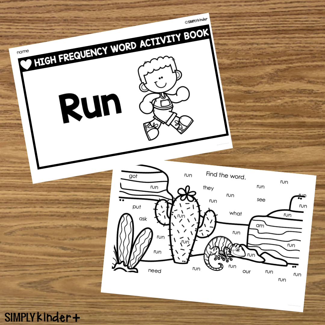 Run – Sight Word Book Activity Book - Simply Kinder + Printable Membership
