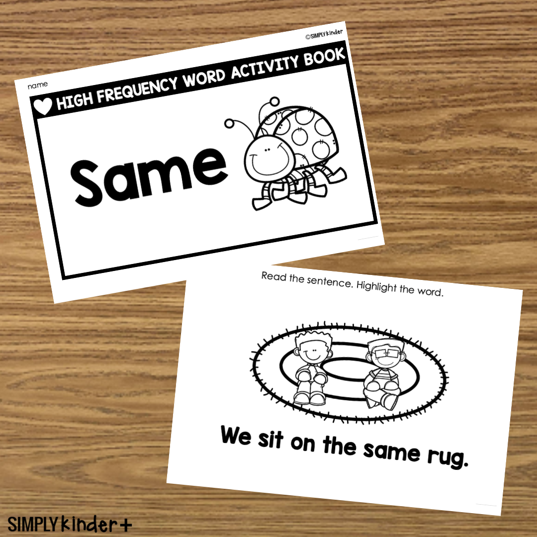 Same – Sight Word Book Activity Book - Simply Kinder + Printable Membership