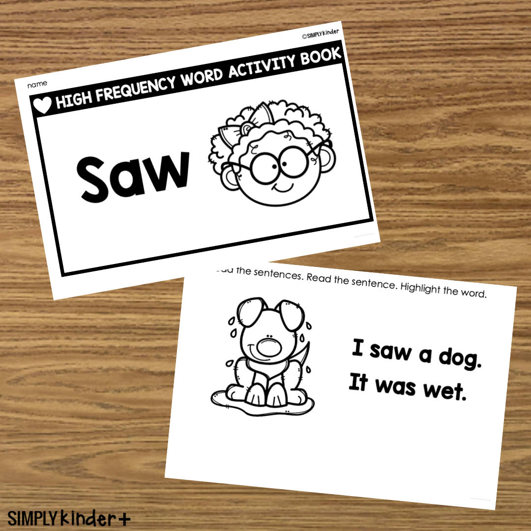 Saw – Sight Word Book Activity Book - Simply Kinder + Printable Membership