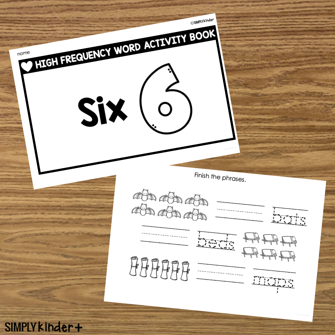 Six – Sight Word Book Activity Book - Simply Kinder + Printable Membership